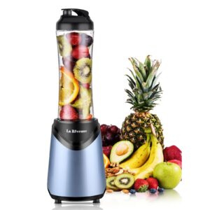 la reveuse smoothies blender personal size 300 watts with 18 oz bpa-free portable travel sports bottle (light blue)