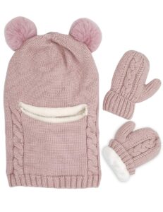 baby winter hat scarf mitten set, unisex infant toddler kids hat scarf (pink-b, 2-5 years)