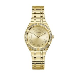 guess black + gold-tone crystal silicone watch