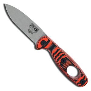 esee xancudo s35v fixed blade knife with black sheath, outdoor knife with 3d contoured handle, made in usa (orange/black g-10 w/hole)