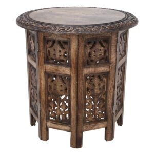 rajrang antique coffee table round boho end furniture carved room wooden side indian décor 18 inches