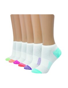 hanes womens hanes women's 6-pair lightweight breathable ventilation no show casual sock, white assorted, shoe size 8-12 us