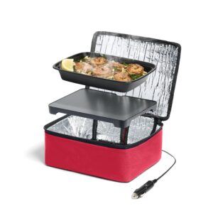 hotlogic mini portable electric lunch box food heater - innovative food warmer and heated lunch box for adults car/home - easily cook, reheat, and keep your food warm - red - 12v