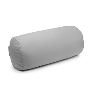 squishy deluxe tube microbead bolster pillow with stay-cool fill & silky removable cover, flexible, head, neck & back support for home & away, carrying case, 13 x 6 inches, grey