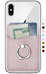 leather phone card holder stick on wallet for iphone and android smartphones by wallaroo (rose gold ring wallet)