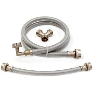 tt flex steam dryer hose installation kit - braided stainless steel hoses - 6 ft long with 3/4" fht 90 degree elbow,1 ft inlet and y connector