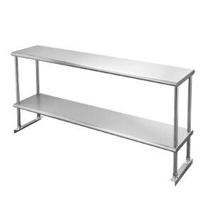 hally double overshelf of stainless steel 12'' x 60'' weight capacity 400lb, commercial 2 tier shelf for prep & work table in restaurant, home and kitchen