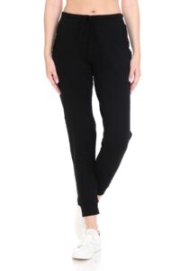 leggings depot women's cotton jogger sweatpants french terry yoga pants with pockets, black, small