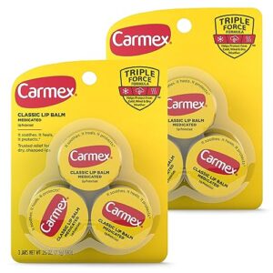 carmex medicated lip balm jar, lip moisturizer for dry, chapped lips, 0.25 oz - (2 packs of 3)