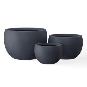 kante 19.9",15.7",11.8" dia round concrete planter set of 3, outdoor/indoor large bowl plant pots with drainage hole and rubber plug for garden patio balcony home, charcoal