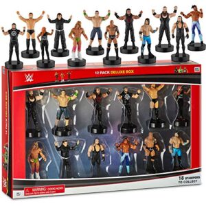 wwe superstar stampers, set of 12 - self-inking wwe superstars for crafts, party decor, cake toppers gifts - ultimate warrior, roman reigns, kofi kingston more by pmi, 2.3-2.5 in. tall.