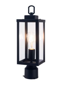 yaokuem outdoor post light, pole lantern, e26 base 60w max, metal housing plus glass, wet location rated, bulbs not included, matte black, 1 pack