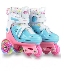 adjustable roller skates for kids girls ladies with light up flash led wheels(age 3-9),fun illuminating,three-point type balance,gift box packing for toddlers,children,youth, teenagers(s size)