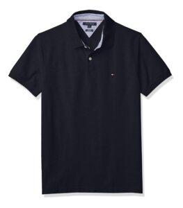 tommy hilfiger mens men's short sleeve stretch in slim fit polo shirt, navy blazer-pt, small us