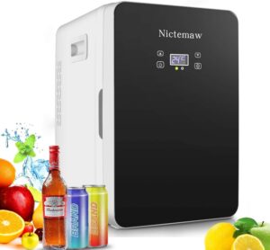 nictemaw 20-liter compact cooler/warmer mini fridge/wine cooler with lcd display + digital thermostat + cooling for cars, road trips, homes, offices & dorms