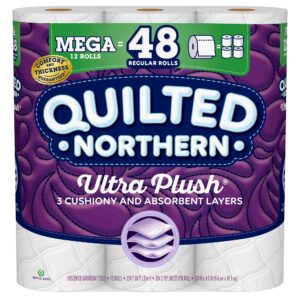 quilted northern ultra plush toilet paper, 12 mega rolls = 48 regular rolls, 3-ply bath tissue