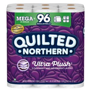 quilted northern ultra plushtoilet paper, 24 mega rolls = 96 regular rolls, 3-ply bath tissue