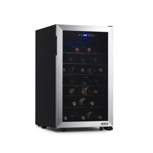 newair 20” wine refrigerator – 50 bottle wine cooler, single zone freestanding wine fridge in stainless steel, wine chiller with adjustable racks and exterior digital thermostat for kitchen and bar