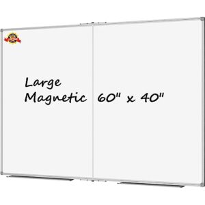 lockways large magnetic 60" x 40" dry erase board, foldable wall mounted whiteboard| white board with pen tray for business,team,home office,home education