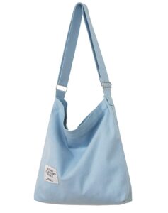 covelin women's retro large size canvas shoulder bag hobo crossbody handbag casual tote light blue