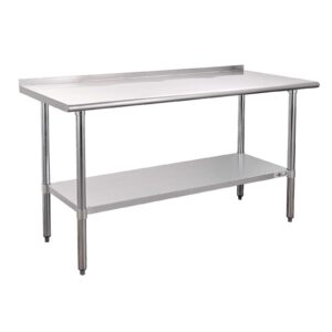 profeeshaw stainless steel prep table nsf commercial work table with backsplash and undershelf for kitchen restaurant 24x60 inch