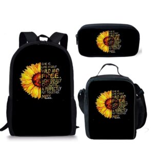 amzbeauty school backpack set lunch bags pencil case trendy sunflower print bookbags 3 pcs set for kids boys girls