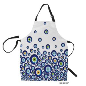 hgod designs eyes kitchen apron,blue turkish evil eye bead pattern (2) kitchen aprons for women men for cooking gardening adjustable home bibs,adult size