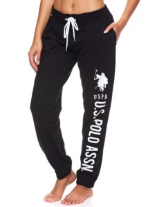 u.s. polo assn. essentials black sweatpants with pockets, comfy, breathable french terry womens joggers (black, small)