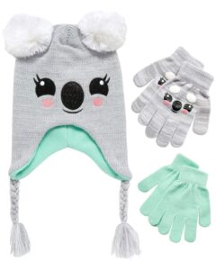 abg accessories girls critter winter hat and 2 pair gloves or mittens (toddler/little girls), size age 4-7, koala gloves