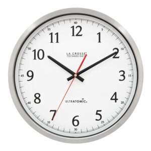 la crosse technology 404-1235ua-pl ultratomic 14 inch stainless steel wall clock, shatterproof lens, silver