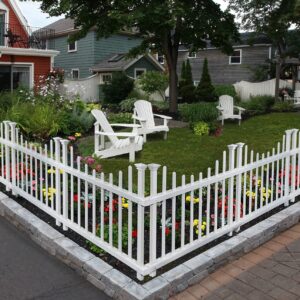 2.5ft h x 3.5ft w (2 panels) no dig zippity washington fence kit, white vinyl picket fence panels, easy diy decorative fencing for yard, patio, or deck, temporary outdoor border for garden, zp19048