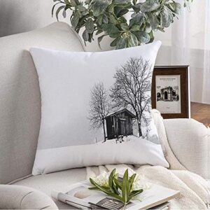 pillow covers case cozy landscape black away january white snow firewood winter leisure cabin hill ski wintersport trees throw pillow cushion cover for couch sofa home decoration 16x16 inch