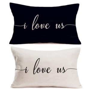 mehotop black white i love us saying series cotton linen set of 2 throw pillow covers simple style cushion case valentine's day gift 12”x20” decorative (black white saying)