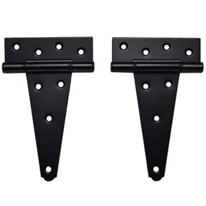 sankins 6 inch t-strap shed door hinges heavy duty,black tee hinge for wooden fences,yard door,barn door gates, wrought hardware rustproof,2pack/set