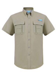 men's uv upf 50+ fishing shirts for men sun protection bahama ii breathable fast dry spf hiking short sleeve shirt (1# l fossil)