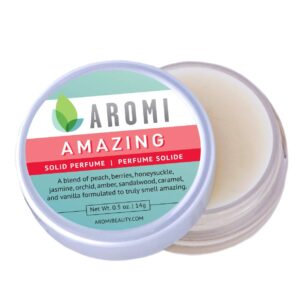 aromi amazing solid perfume | fruity, floral fragrance, vegan & cruelty-free, travel scent, women’s gift, vanilla, caramel, & jasmine scent, handmade (amazing)