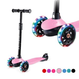 kids kick scooters for toddlers boys girls ages 2-5 years old, adjustable height, extra wide deck, light up wheels, easy to learn, 3 wheels scooters, pink