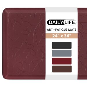 anti fatigue kitchen mat for floor by dailylife, 3/4" thick kitchen cushioned mat, standing comfort mat for home, office, garage, non-slip bottom, waterproof & easy-to-clean (24" x 36", burgundy)