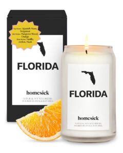 homesick scented candles for home (florida) - 13.75 oz long-lasting soy wax jar candle for women & men for all occasions, 60-80 hours burn time - notes of moss & bergamot