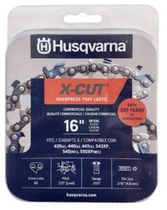 husqvarna x-cut sp33g 16 inch chainsaw chain, 325" pitch, 050" gauge, 66 drive links, pre-stretched chainsaw blade replacement with superior lubrication and low kickback,grey