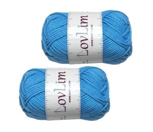 lovlim yarn pack, 2 skeins of 50g each, soft cotton yarn for crochet and knitting, craft dk amigurumi yarn (light blue)