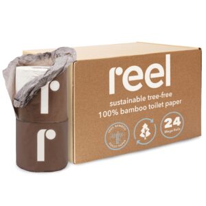 reel premium toilet paper - 24 rolls of toilet paper - 3-ply made from tree-free - zero plastic packaging, septic safe