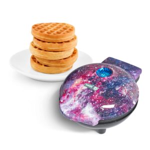 dash mini waffle maker machine for individuals, paninis, hash browns, & other on the go breakfast, lunch, or snacks, with easy to clean, non-stick sides, purple galaxy 4 inch