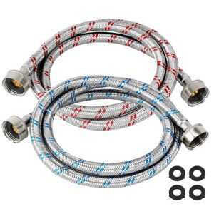 beaquicy 4 ft washing machine hoses burst proof braided stainless steel - fit for all washers - red and blue washer hoses(2 packs)