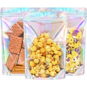 nplux stand up holographic mylar bags resealable zipper bags for small business packaging supplies(100pack, 6x9in)