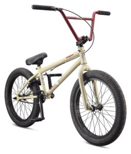 mongoose legion l80 freestyle bmx bike for advanced-level riders, adult men women, 4130 chromoly frame, and 20-inch wheels, tan