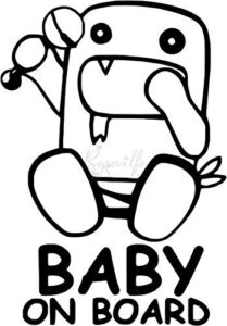 jdm baby on board domo kun vinyl decal sticker for home office decor vehicle window sign size- [8 inch] / [20 cm] tall and color- gloss white