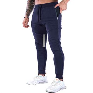 gansanro mens joggers sweatpants slim fit mens athletic jogger pants, sweatpants for men with zipper pockets navy blue