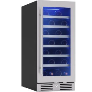 zephyr presrv 15 inch wine fridge single zone under counter - slim narrow wine cooler cellars small cabinet wine refrigerator home bar chiller freestanding with glass door - 27 x 750ml bottles