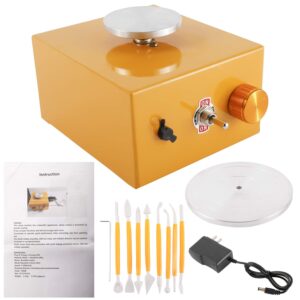 mini pottery wheel machine electric ceramic work forming machine with 2 mini turntable tray diameter 65mm(2-7/12") &100mm (4") diy clay shaping tools (yellow)